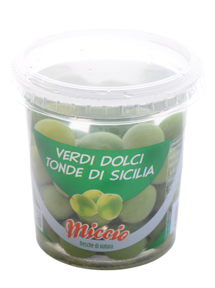 MICCIO OLIVES GREEN ROUND SICILIA 200 GR (12 in a box) – Cibimarket.co ...