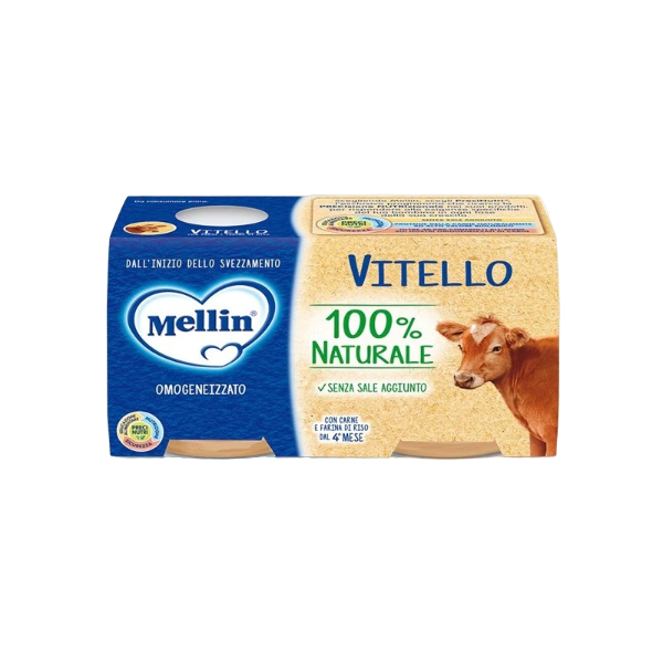 MELLIN HOMOGENIZED MEAT BIO VITELLO 80 GR X2 160 GR (12 in a box ...