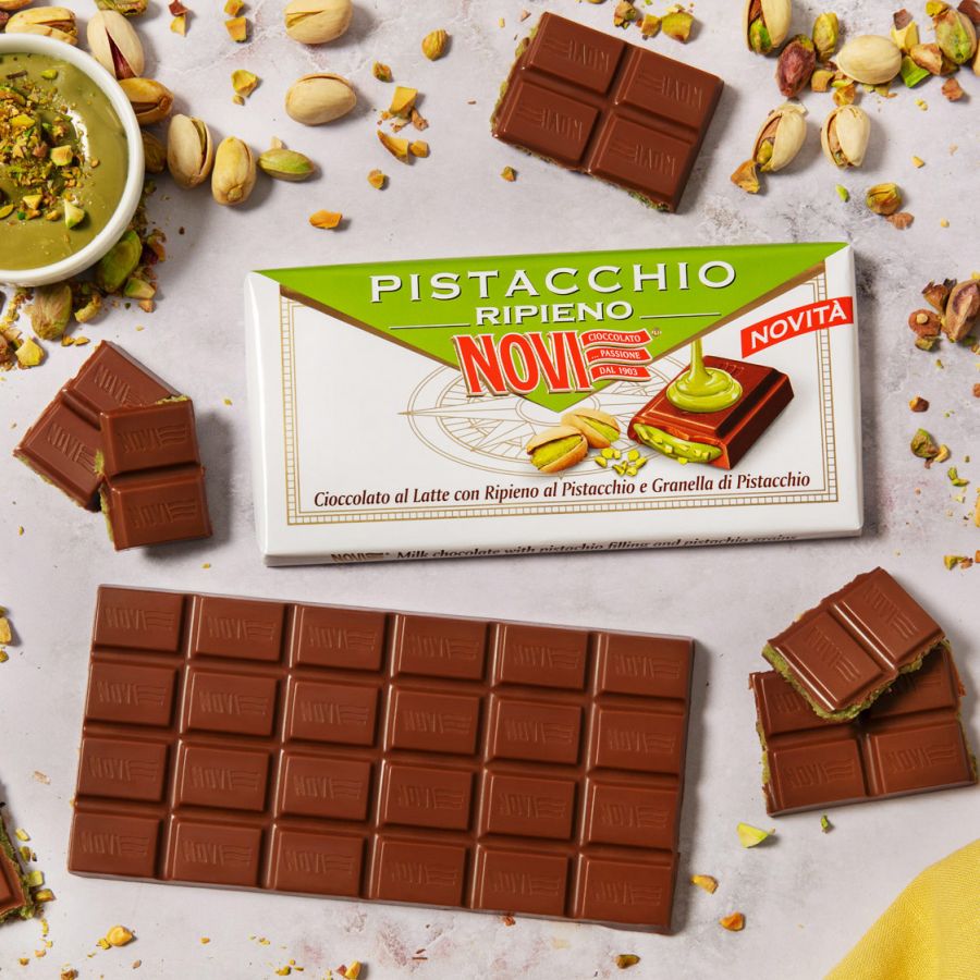 NOVI CHOCOLATE BAR FILLED MILK AND PISTACHIO 105 GR (20 in a box ...