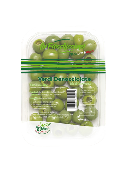 MICCIO FRESCHISSIME OLIVES PITTED GREEN IN OIL 120 GR (8 in a box ...